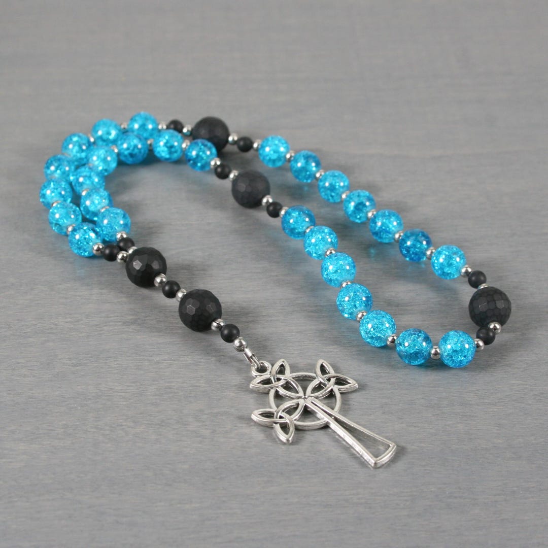 Anglican Rosary in Turquoise Blue Crackle Glass With a Trinity Knot ...