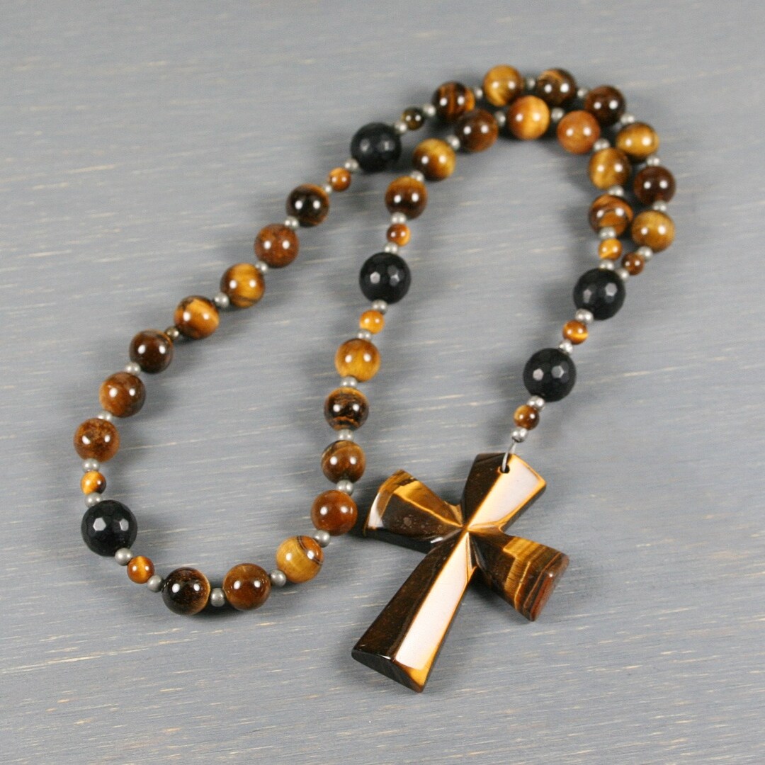 Anglican Rosary in Tiger Eye and Black Onyx With a Tiger Eye Cross - Etsy