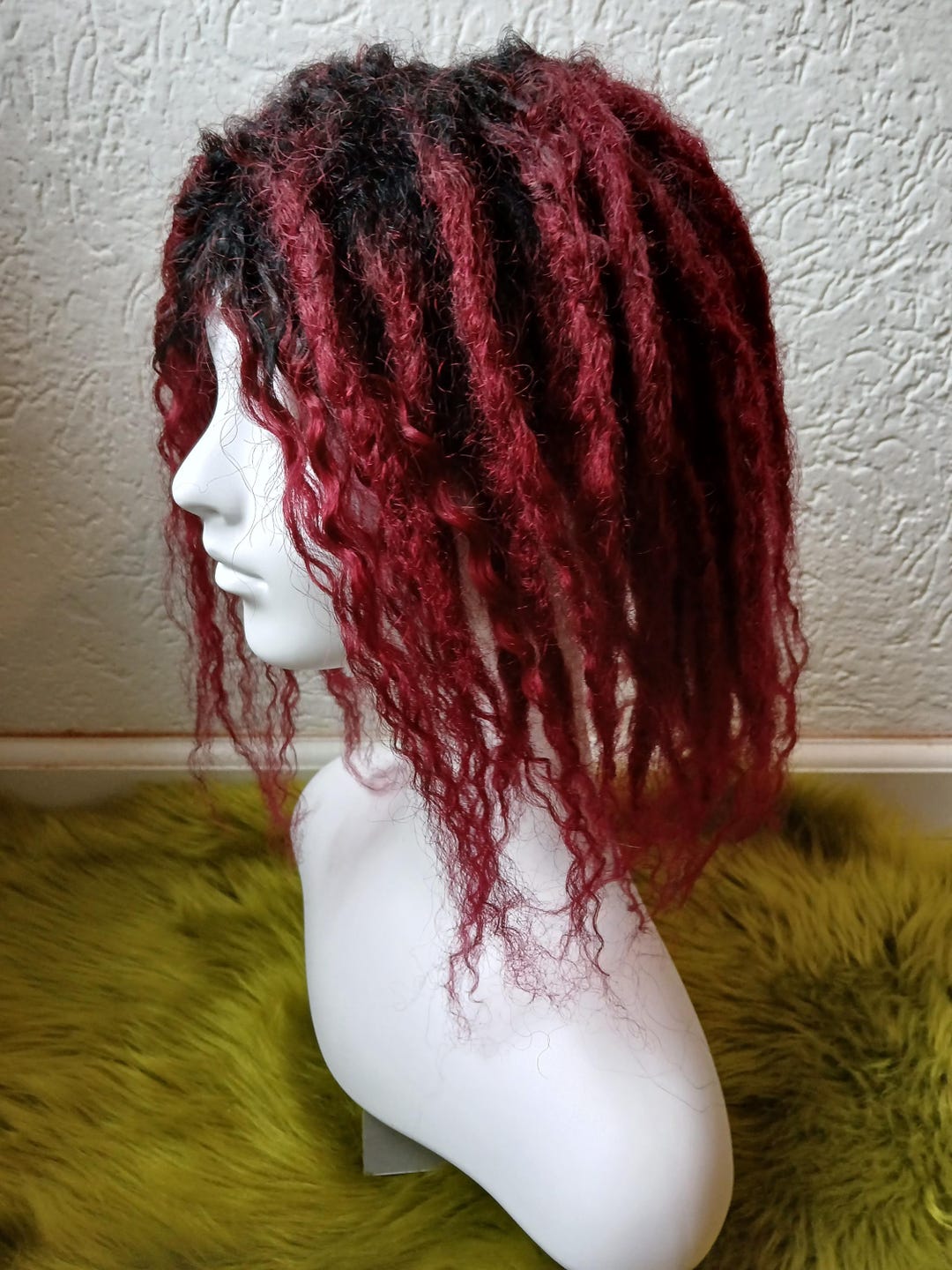 Black to Red Dreadlock Wig Lightweight Synthetic Hair, Short Dreadlocks ...