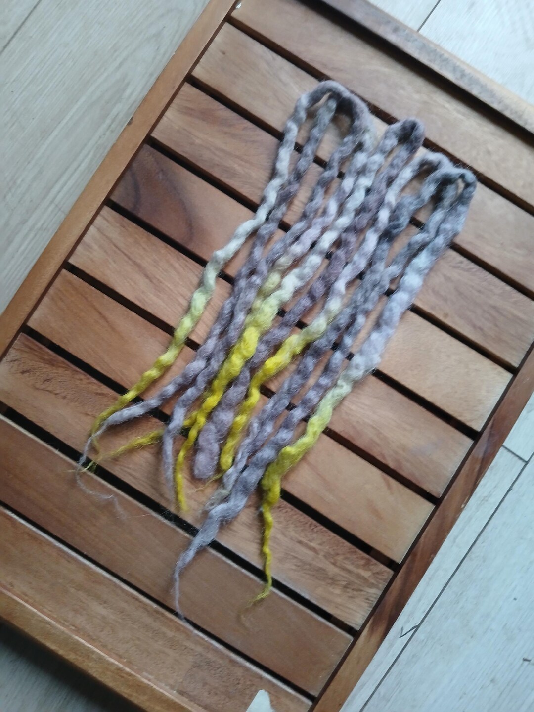 5 Short Double-ended Wool Dreads – Purple, Lilac & Yellow, 28 Cm, Hand ...