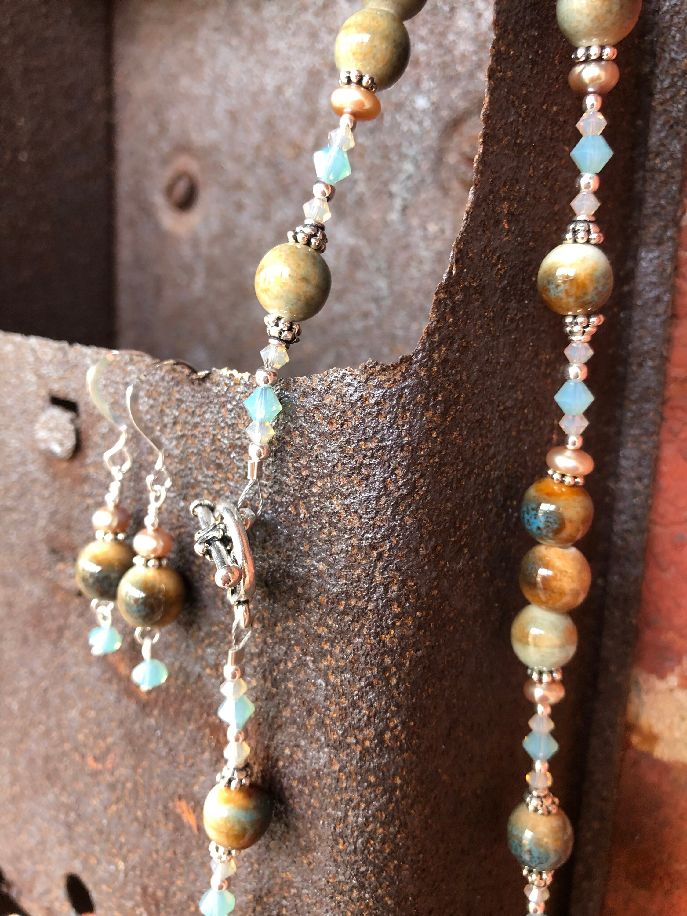 Ceramic, Pearl, Swarovski Crystal and Sterling Necklace Set - Etsy