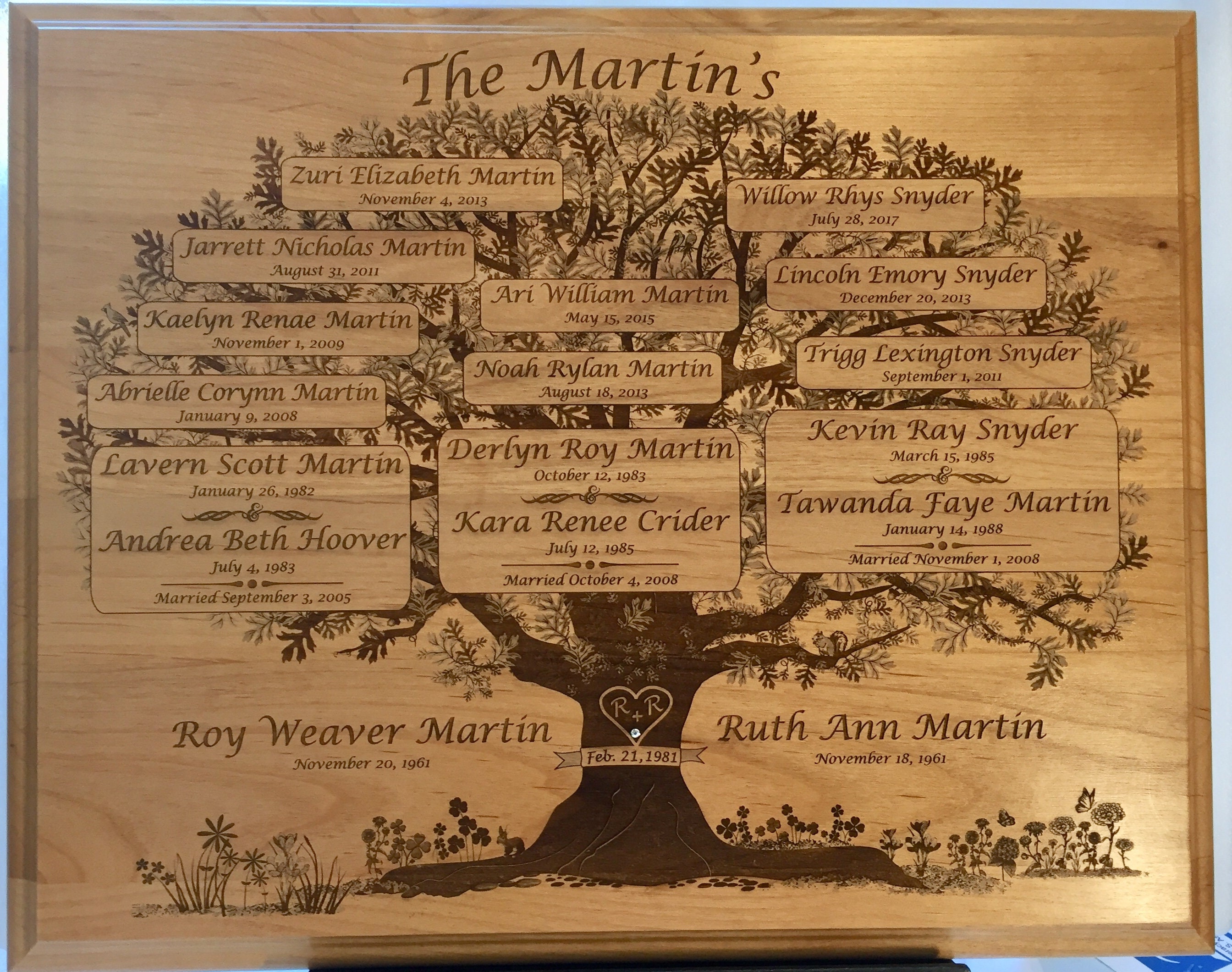 Family Tree Custom Laser Engraved in Solid Wood Plaque An | Etsy