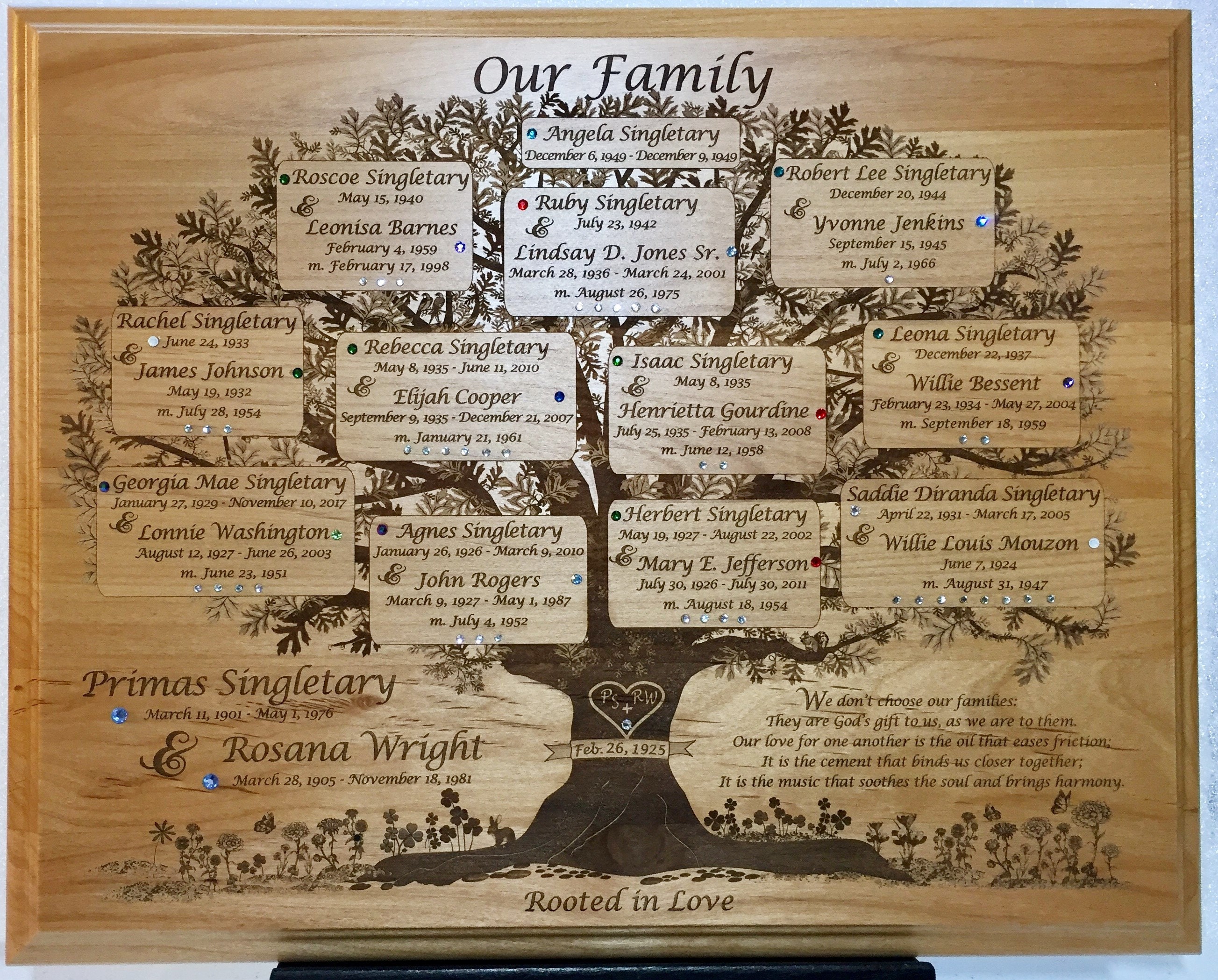 Family Tree Custom Laser Engraved in Solid Wood Plaque An | Etsy
