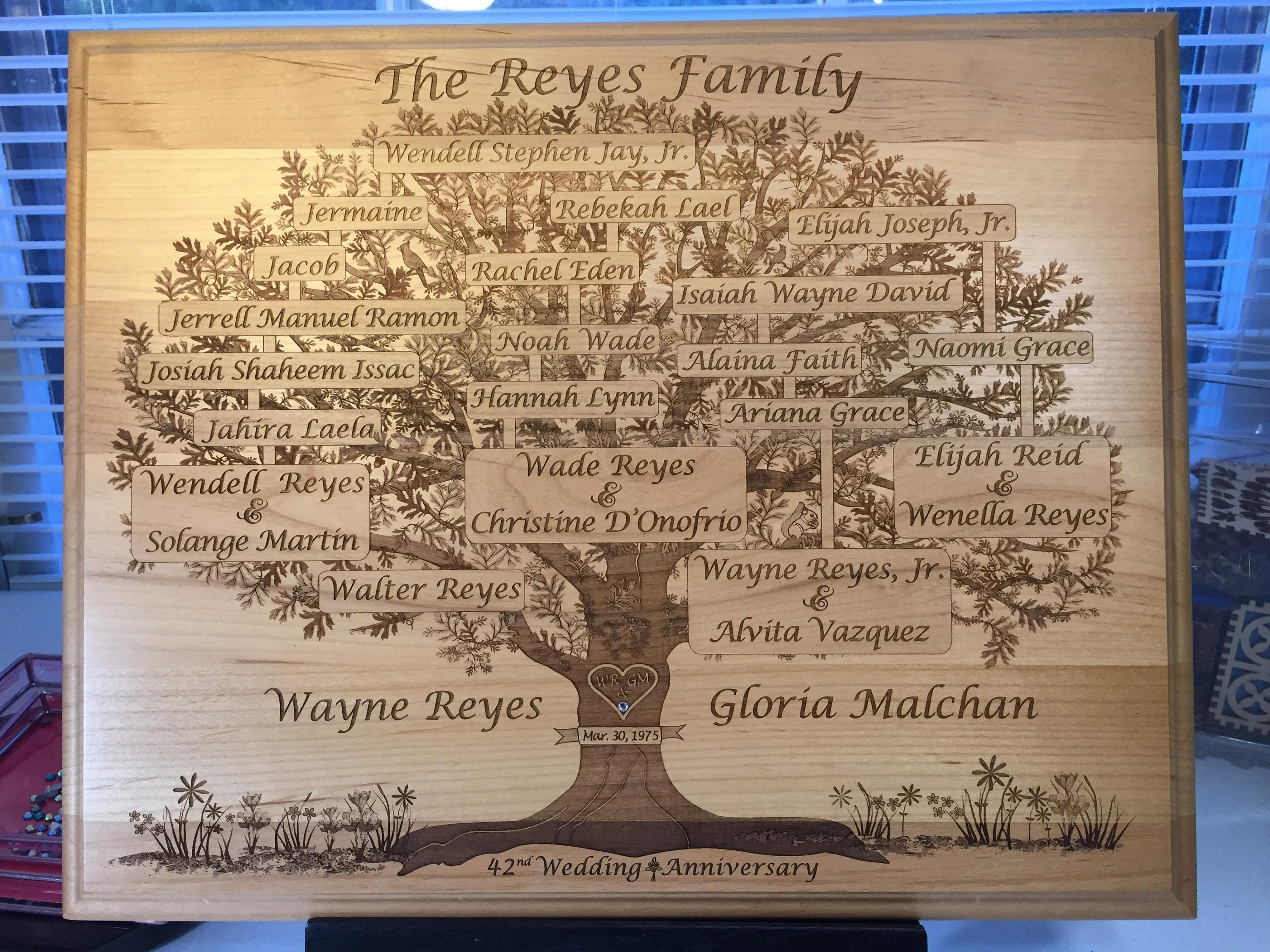 Laser Engraved Family Tree Laser Engraved Family Tree