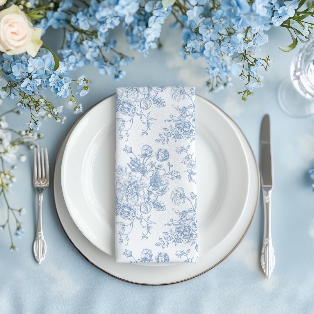 Vintage Blue Roses Napkins Set Wedding Table Decor Blue Peony Flowers ...