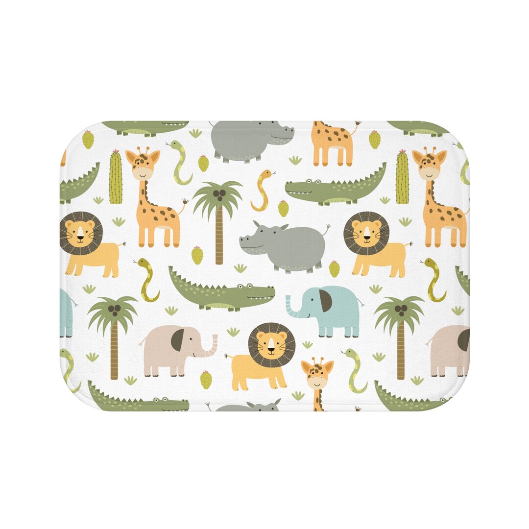Safari Bath Mat Kids Bath Mats African Animals Bathroom Decor Green ...