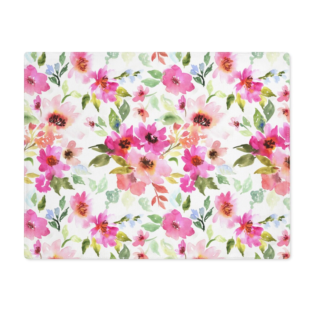 Floral Placemat Pastel Flowers Fabric Placemats Watercolor Pattern ...