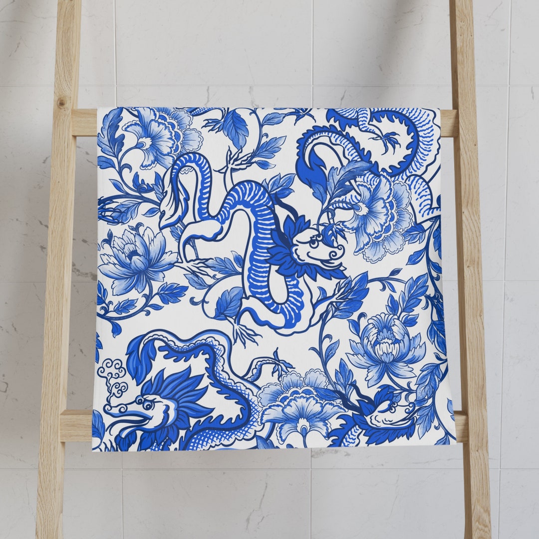 Chinese Dragon Hand Towel Chinoiserie Bathroom Decor Asian Vintage ...
