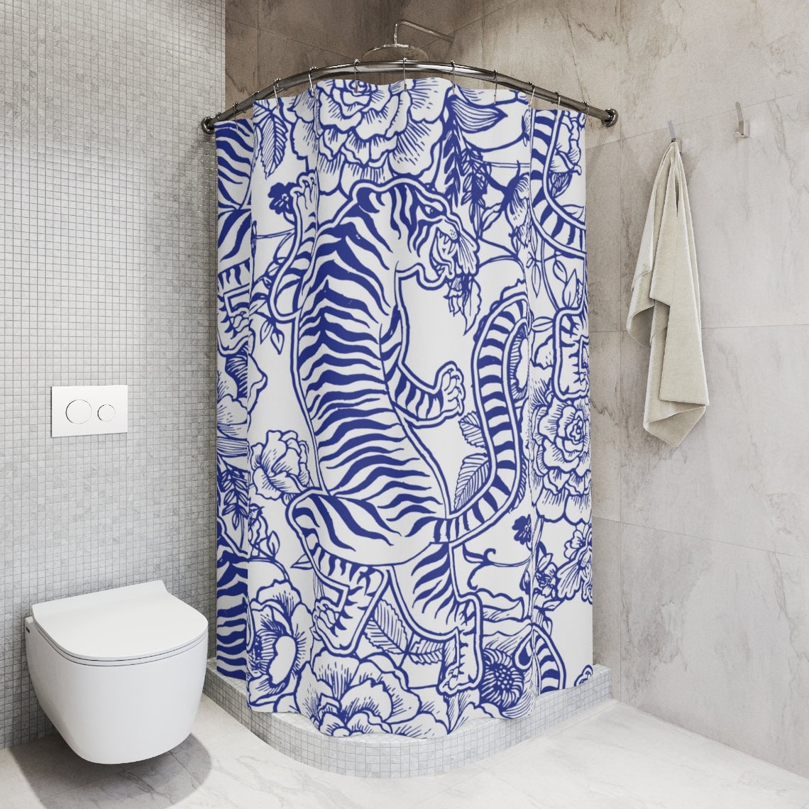 Tiger Shower Curtain Blue Modern Bathroom Decor Exotic Animals - Etsy