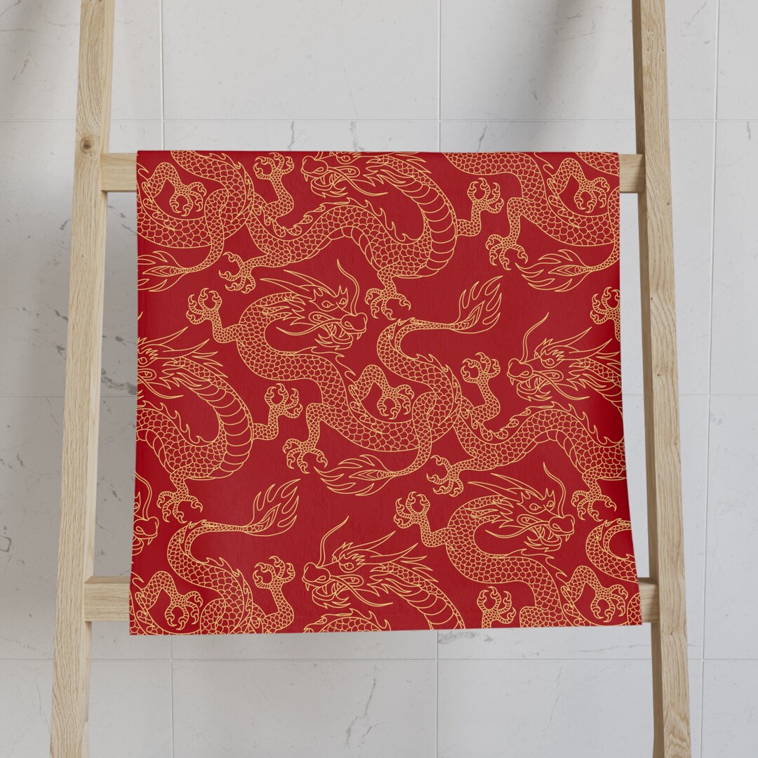 Chinese Dragon Hand Towel Chinoiserie Bathroom Decor Asian Vintage ...