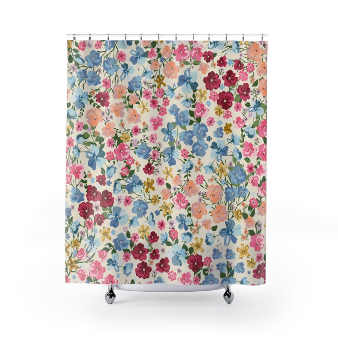 Retro Flowers Shower Curtain 70s 60s Retro Bathroom Decor Colorful ...