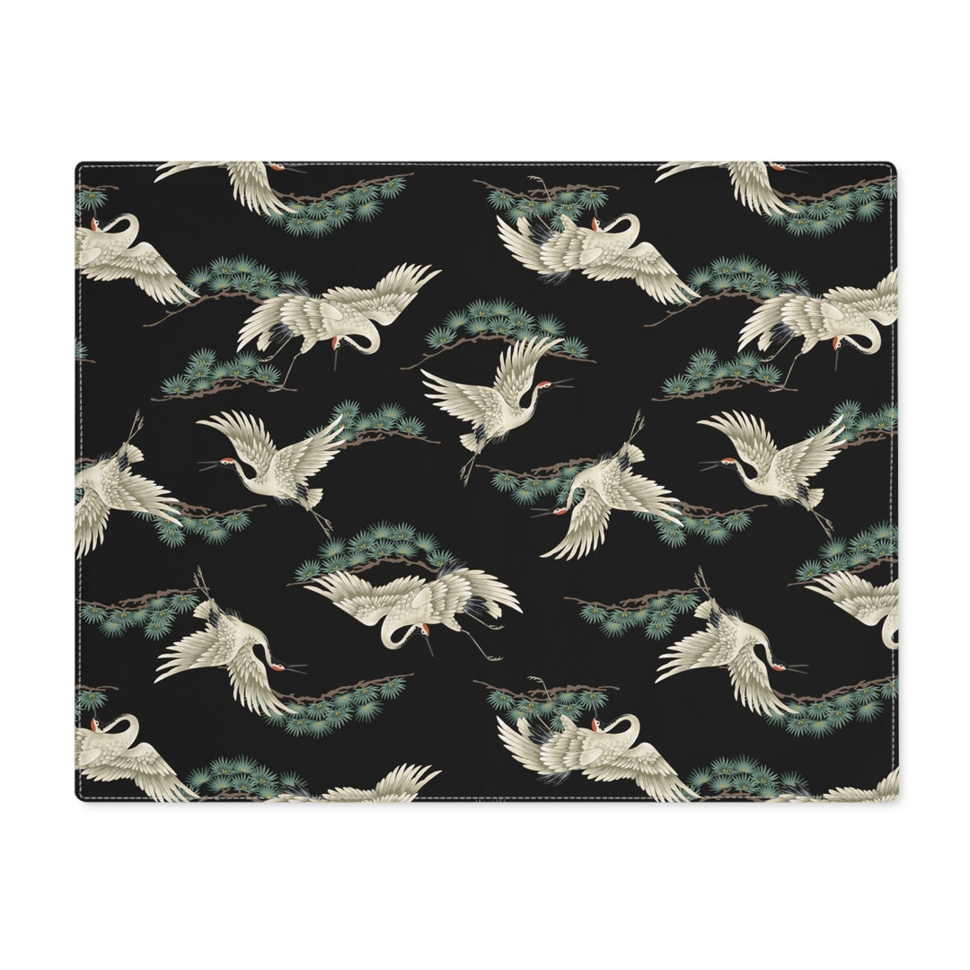 Japanese Placemat Flying Crane Birds Fabric Placemats Black Green Beige ...