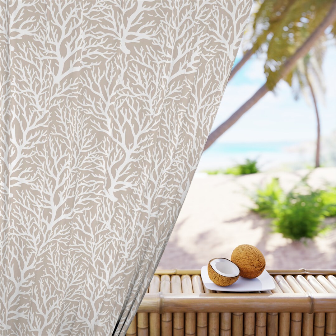 Coral Reef Window Curtains Coastal Home Decor Beige White Bedroom ...