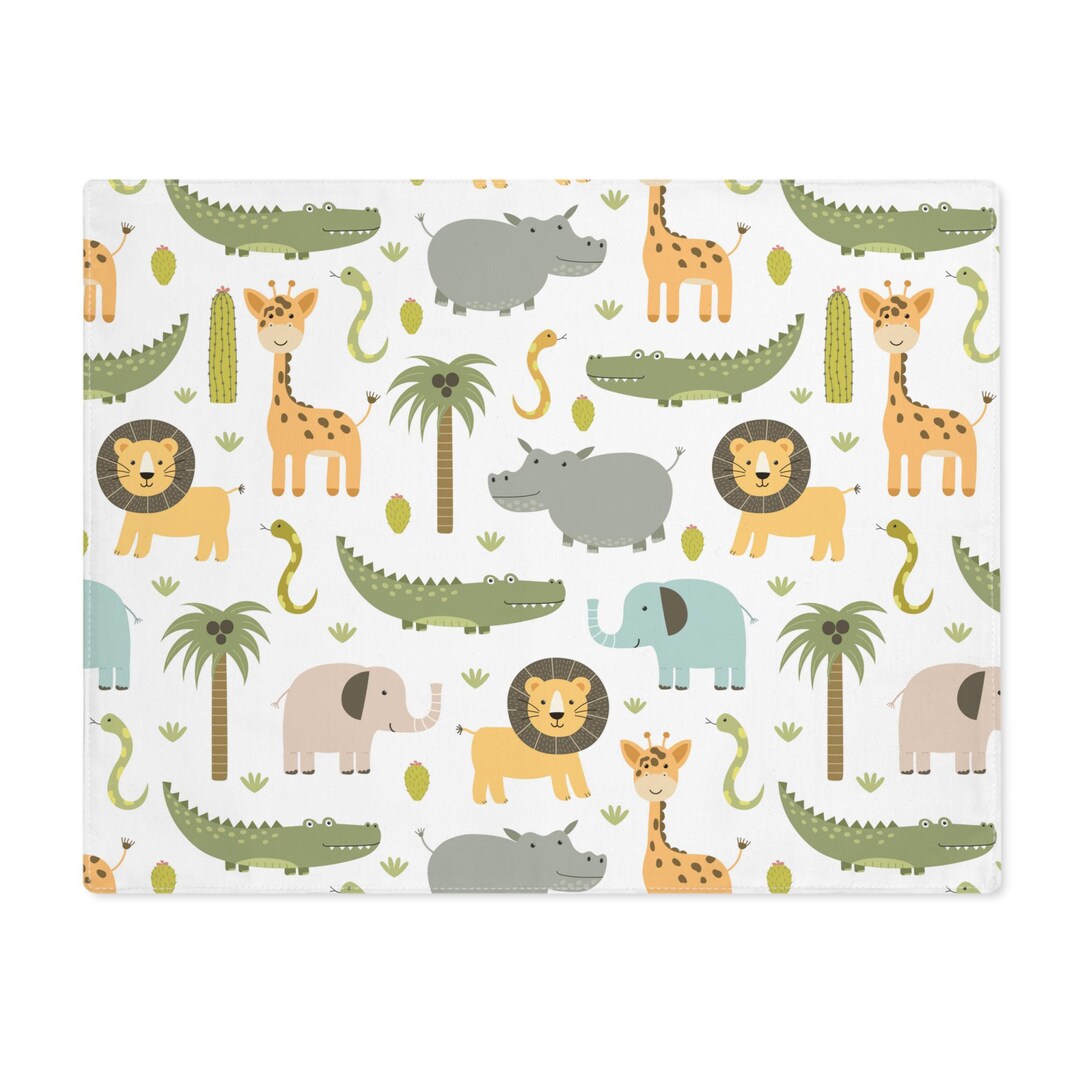 Safari Placemat Cute Kids Fabric Placemats Exotic Jungle Animals Yellow ...