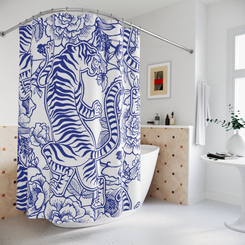 Tiger Shower Curtain Blue Modern Bathroom Decor Exotic Animals - Etsy