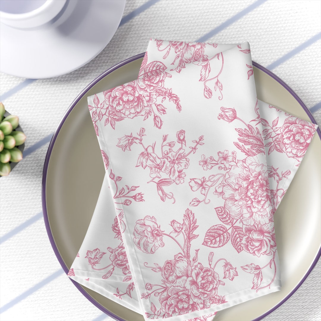 Floral Table Napkins Pink Roses Dinner Napkins Set of 4 Botanical ...