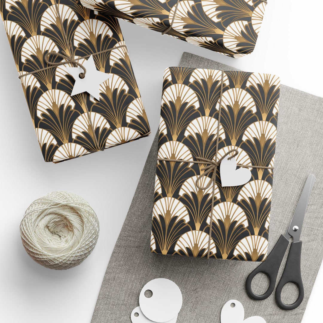 Art Deco Wrapping Paper Gold Black Cream Elegant Christmas Gift Wrap ...