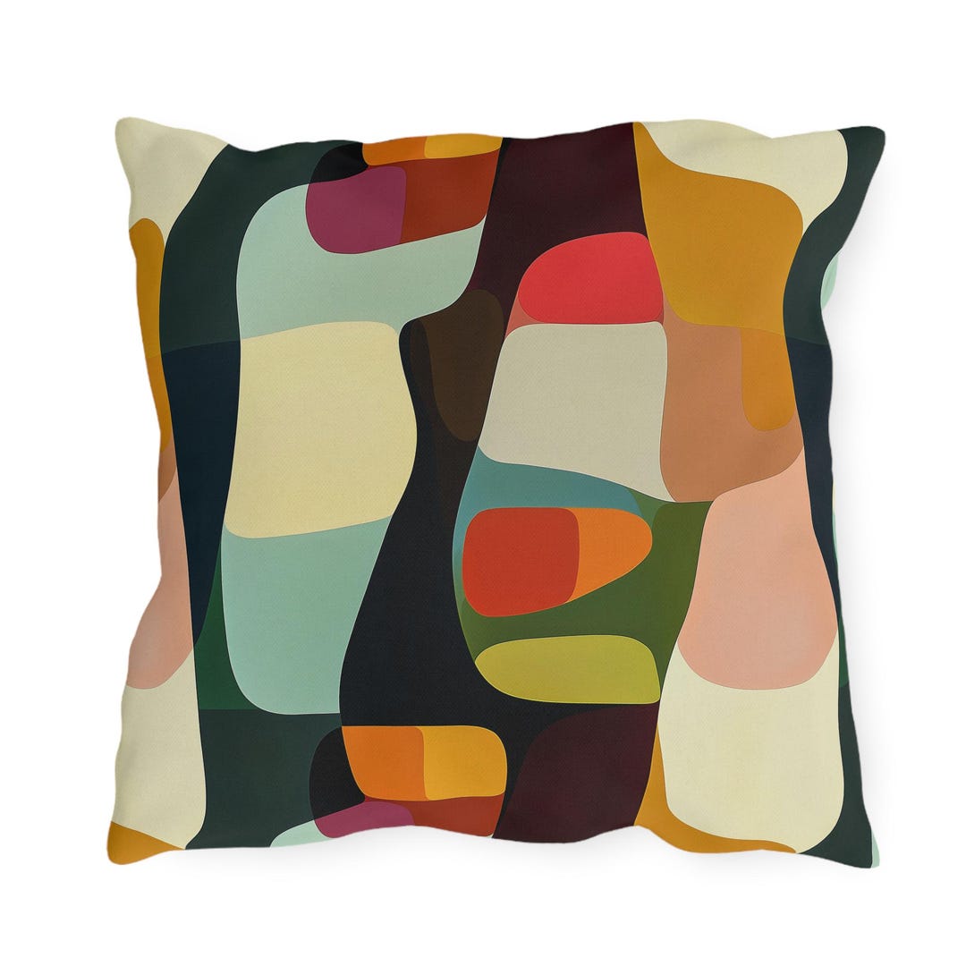 Retro OUTDOOR Pillow Mid Century Patio Decor Abstract Shapes Vintage ...