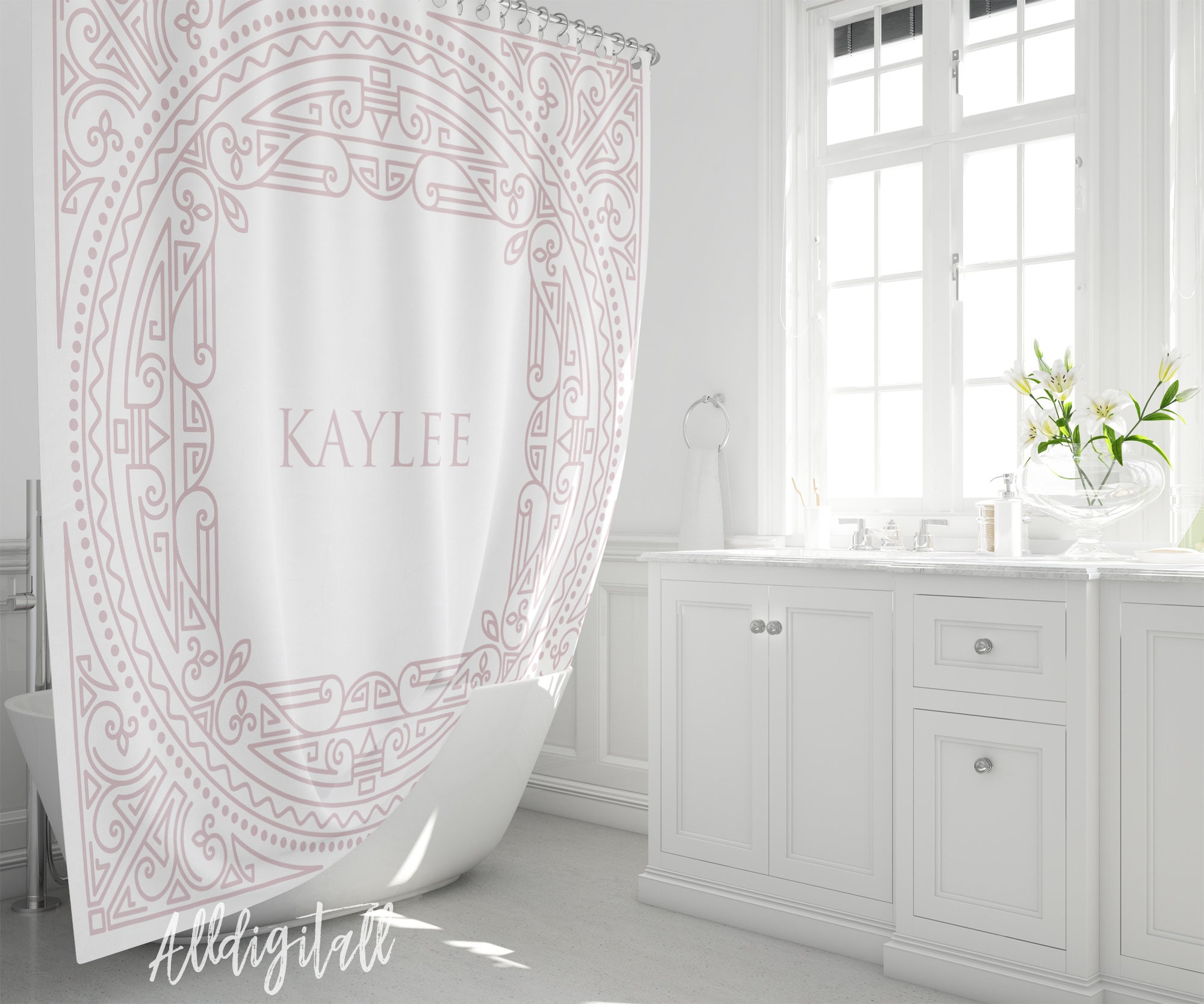 Personalized Shower Curtain White Blush Bathroom Decor Boho Etsy