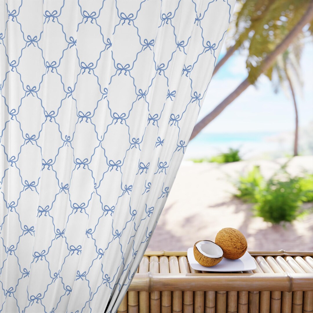 Regency Window Curtains Vintage Home Decor White Light Blue Preppy Bows ...