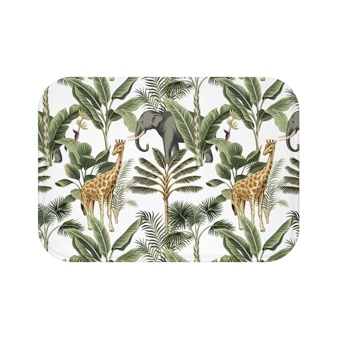 Safari Bath Mat Kids Bath Mats African Animals Bathroom Decor Green ...