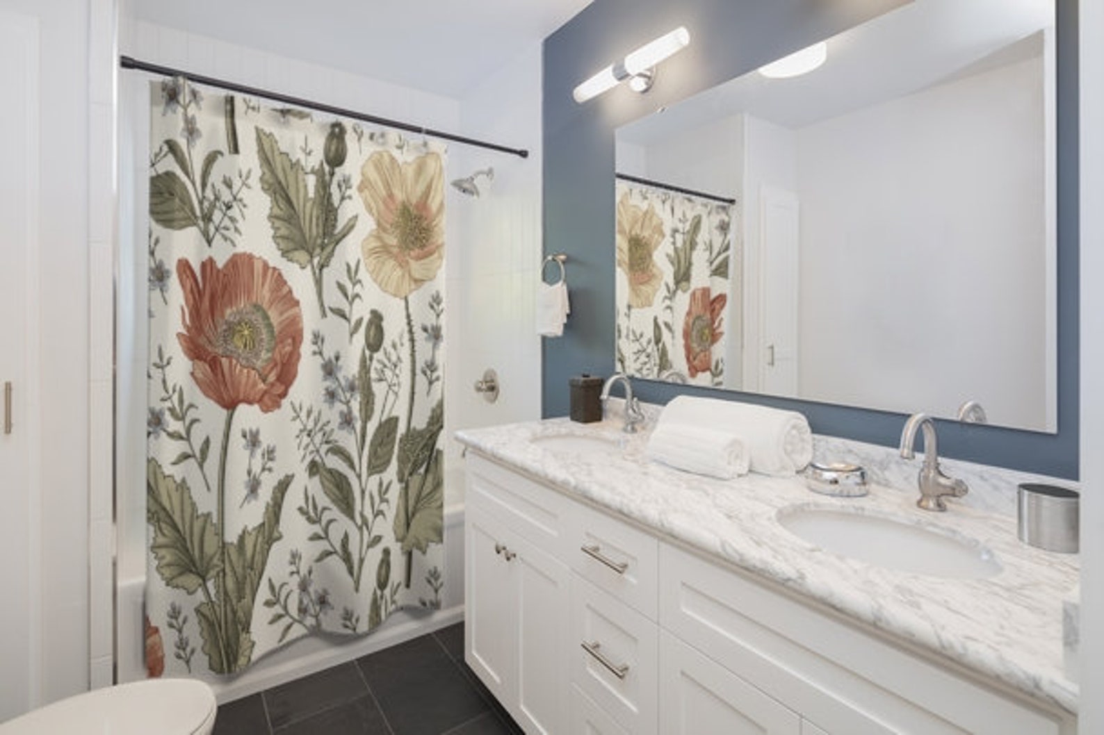 Poppy Shower Curtain Vintage Bathroom Decor Floral Shower - Etsy