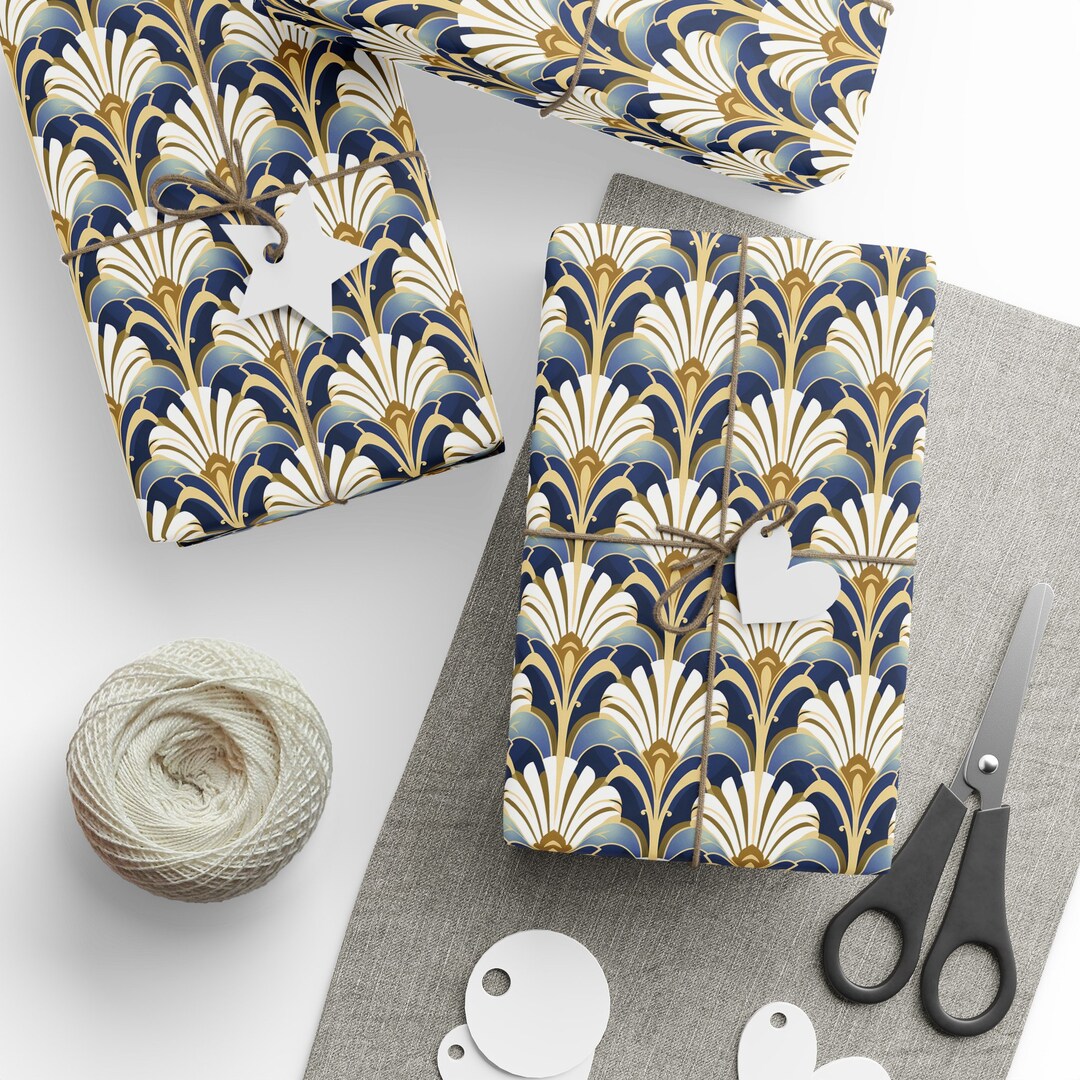 Art Deco Wrapping Paper Gold Navy Blue White Gold Elegant Christmas ...