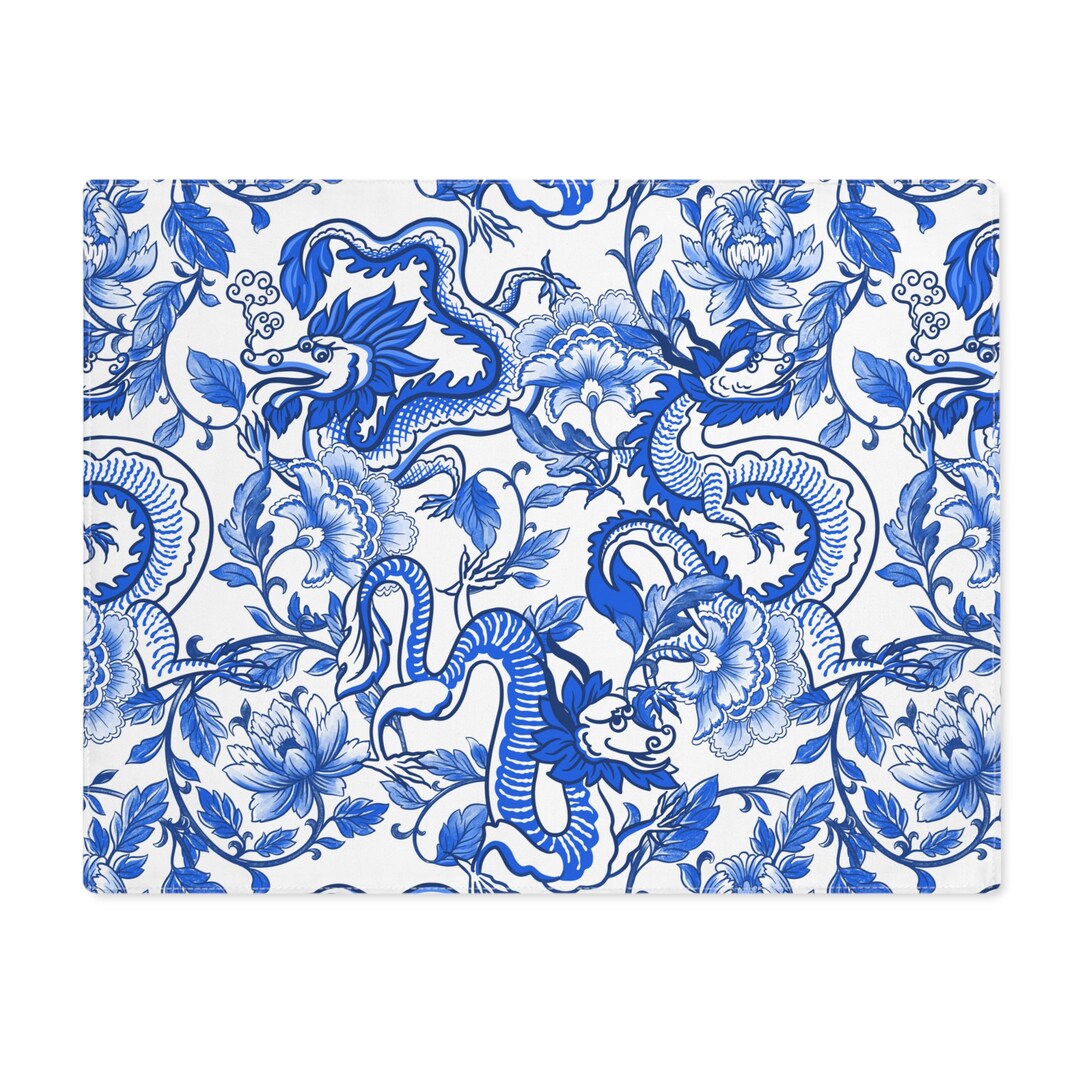 Chinoiserie Placemat Blue White Dragon Fabric Placemats Retro Asian ...
