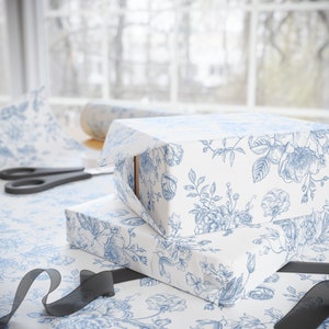 Vintage Roses Wrapping Paper White Blue Peony Flowers Christmas Gift ...