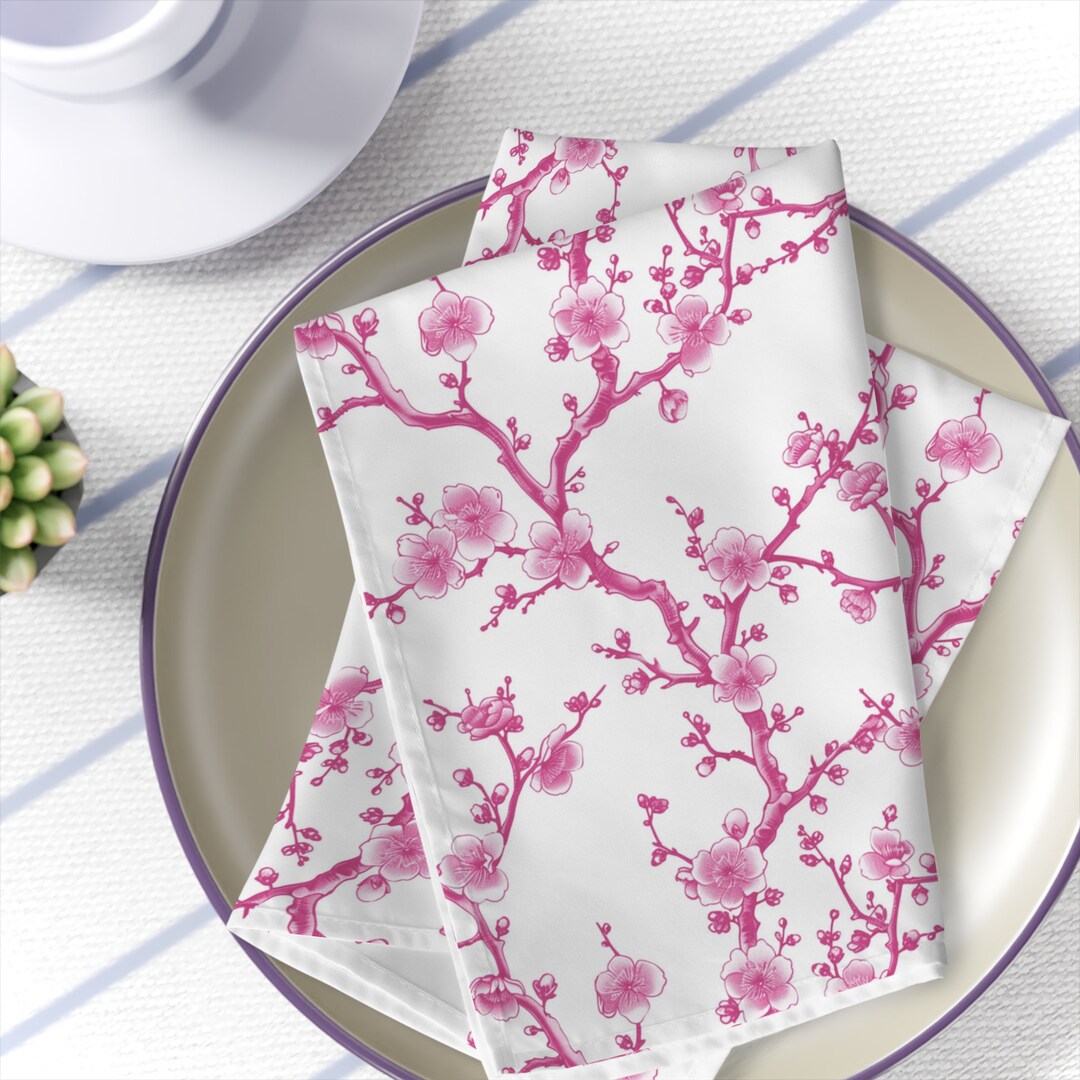 Japanese Table Napkins Vintage Pink White Napkins Set of 4 Chinoiserie ...