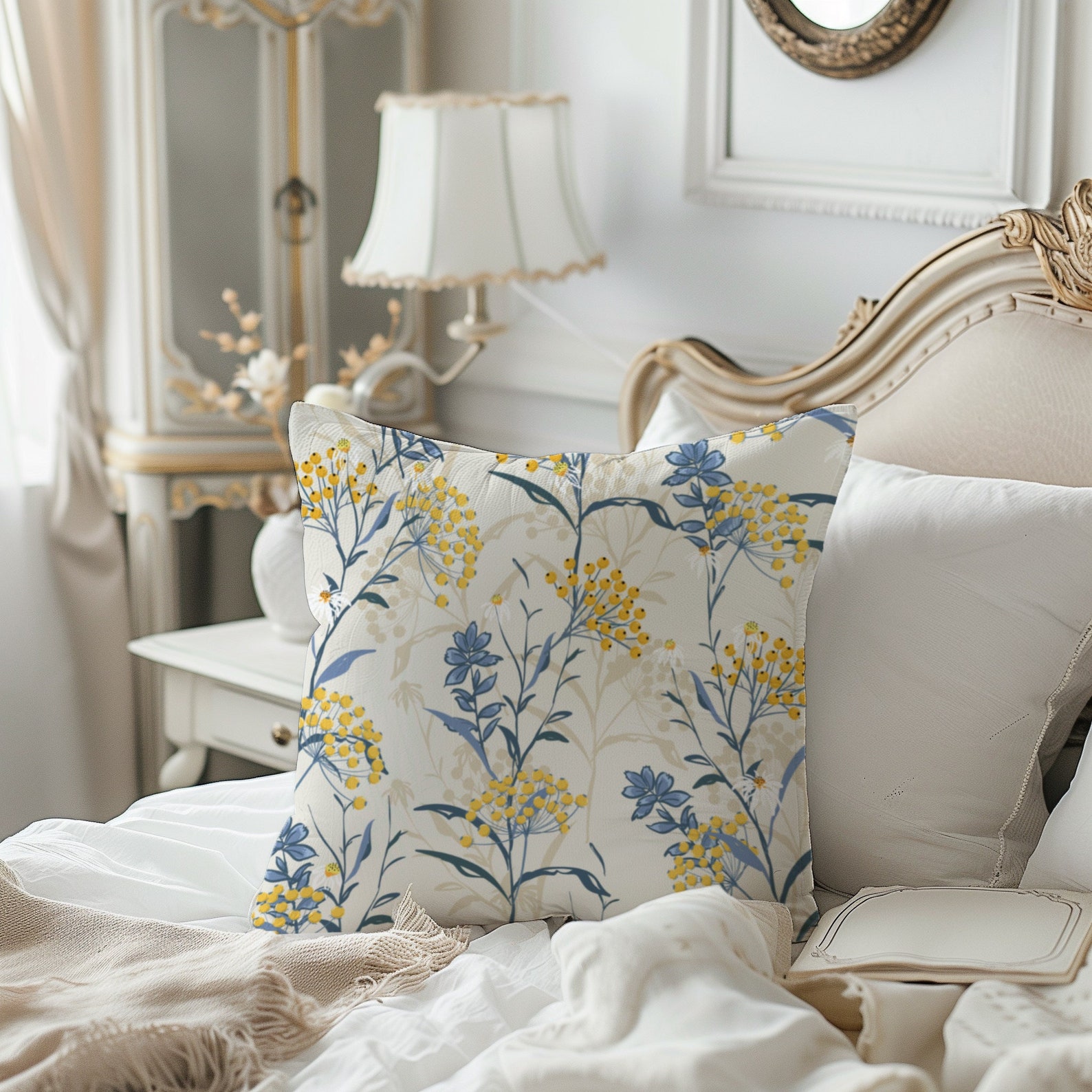 Floral Throw Pillow Cover Blue Yellow Pillow Case Decorative Pillow ...