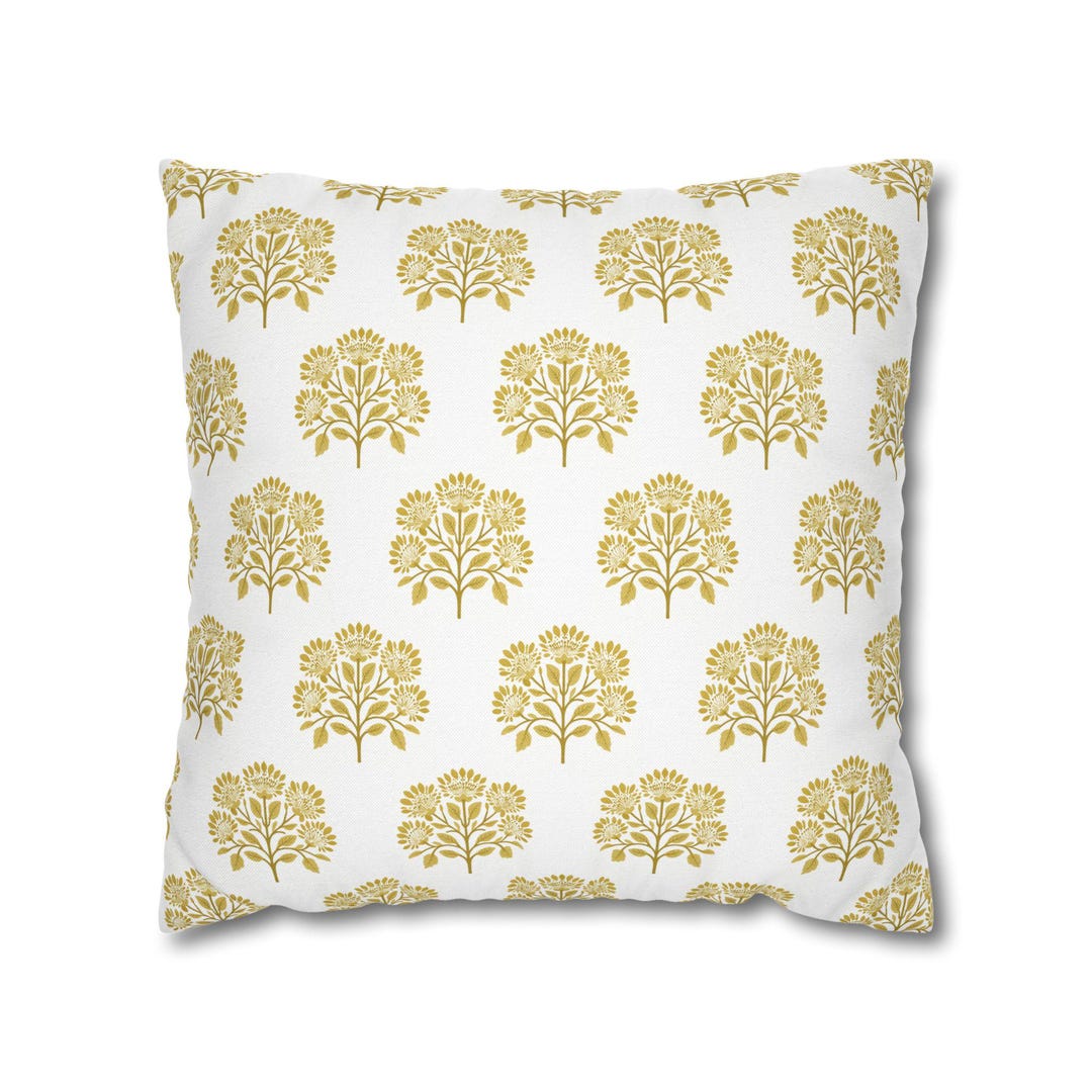 Ochre Yellow Floral Block Print Pillow Cover: Regency Cottage Decor - Etsy