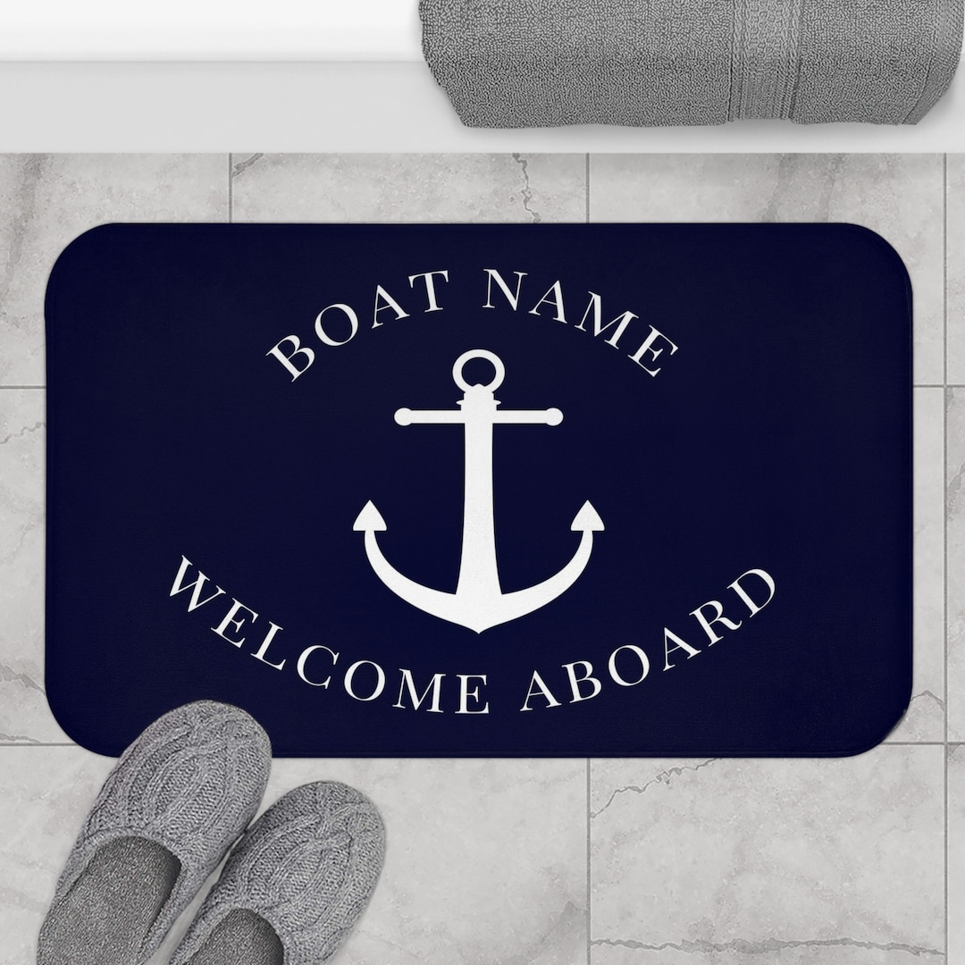 Custom Welcome Mat for Boat Navy White Nautical Mat for Boat - Etsy