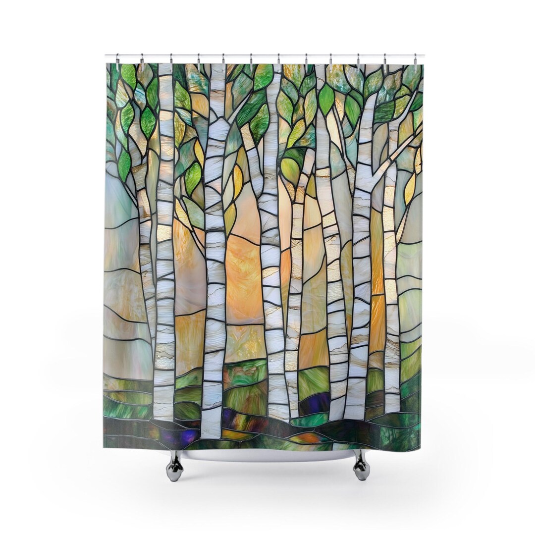 Stained Glass Birch Tree Shower Curtain: Woodland Bathroom Decor - Etsy