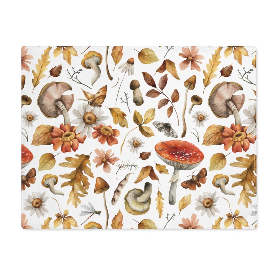Mushroom Placemat Vintage Fabric Placemats Woodland Orange Yellow ...