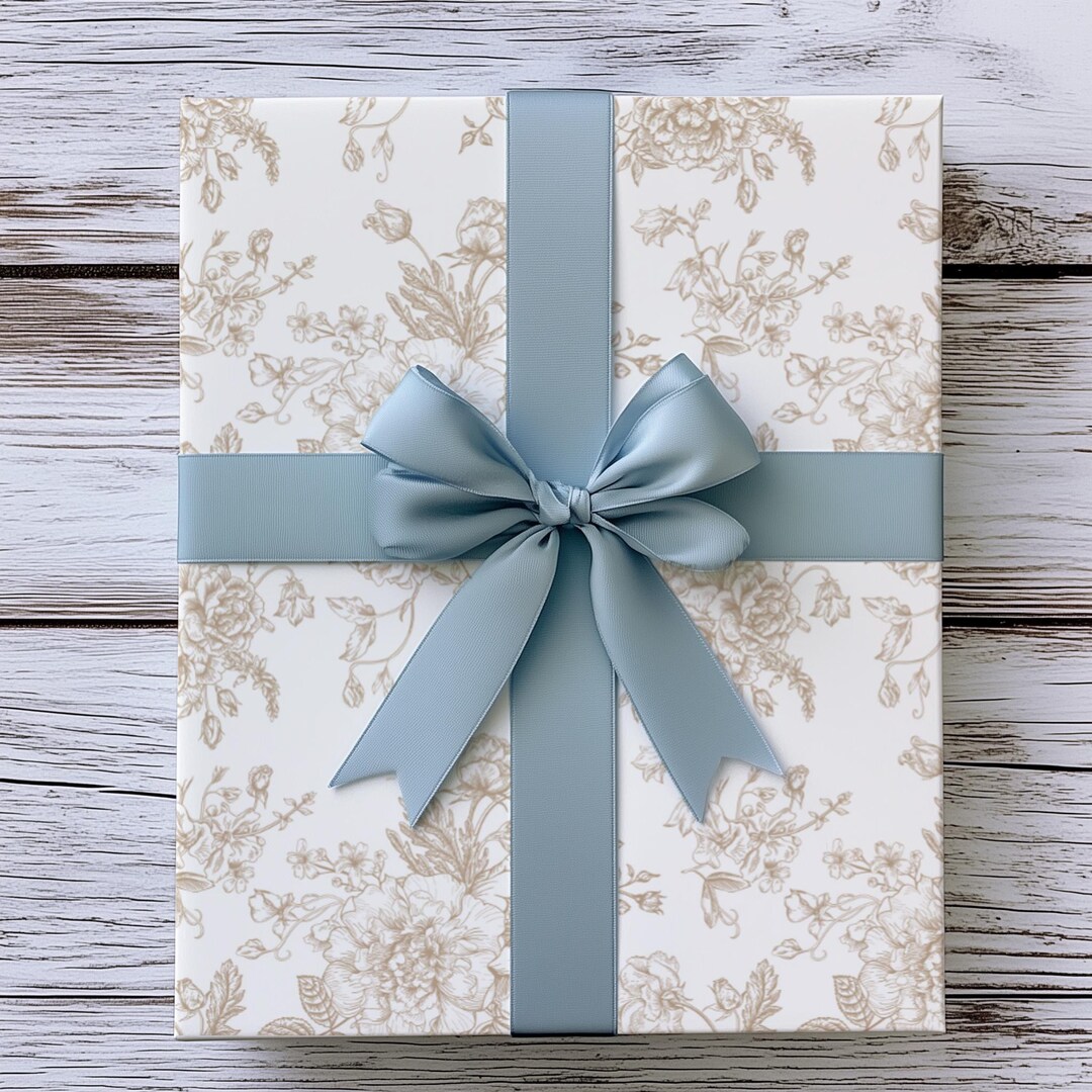 Botanical Wrapping Paper White Beige Peony Roses Flowers Christmas Gift ...