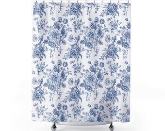 Floral Shower Curtain: Blue Roses, Botanical Bathroom Decor - Etsy