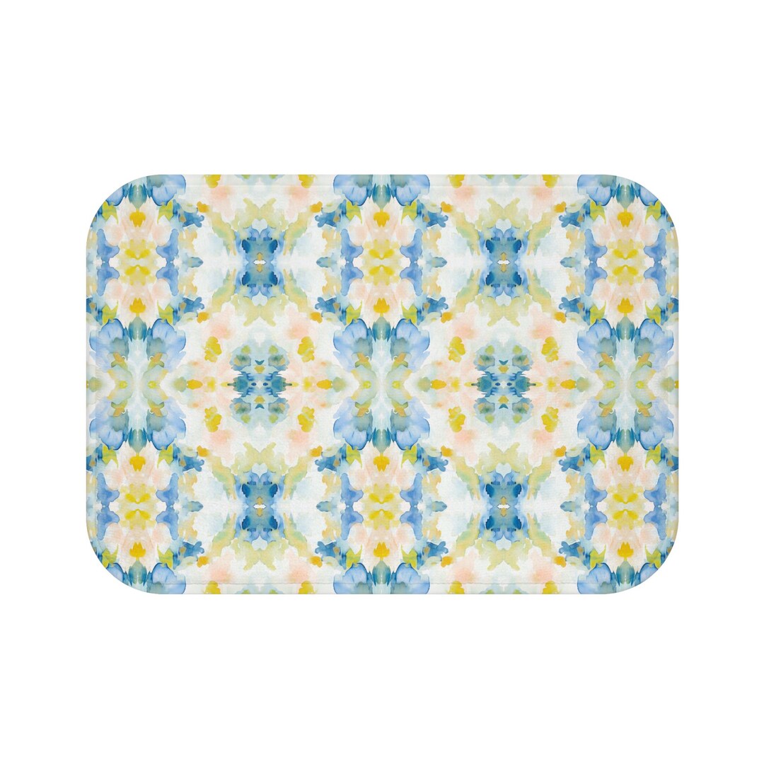 Abstract Art Bath Mat Watercolor Pink Blue Green Bath Mats Pastel ...