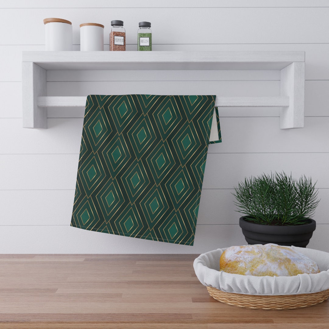 Art Deco Kitchen Towel Vintage Dish Towel Emerald Kitchen Decor Elegant ...