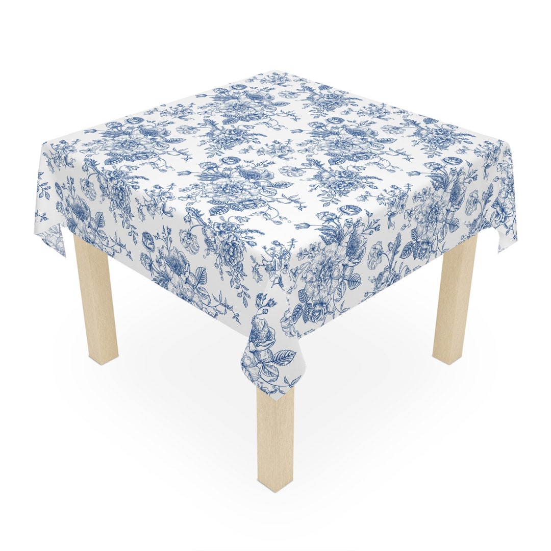 Blue Roses Tablecloth Spring Home Decor Vintage Flowers Kitchen Table ...