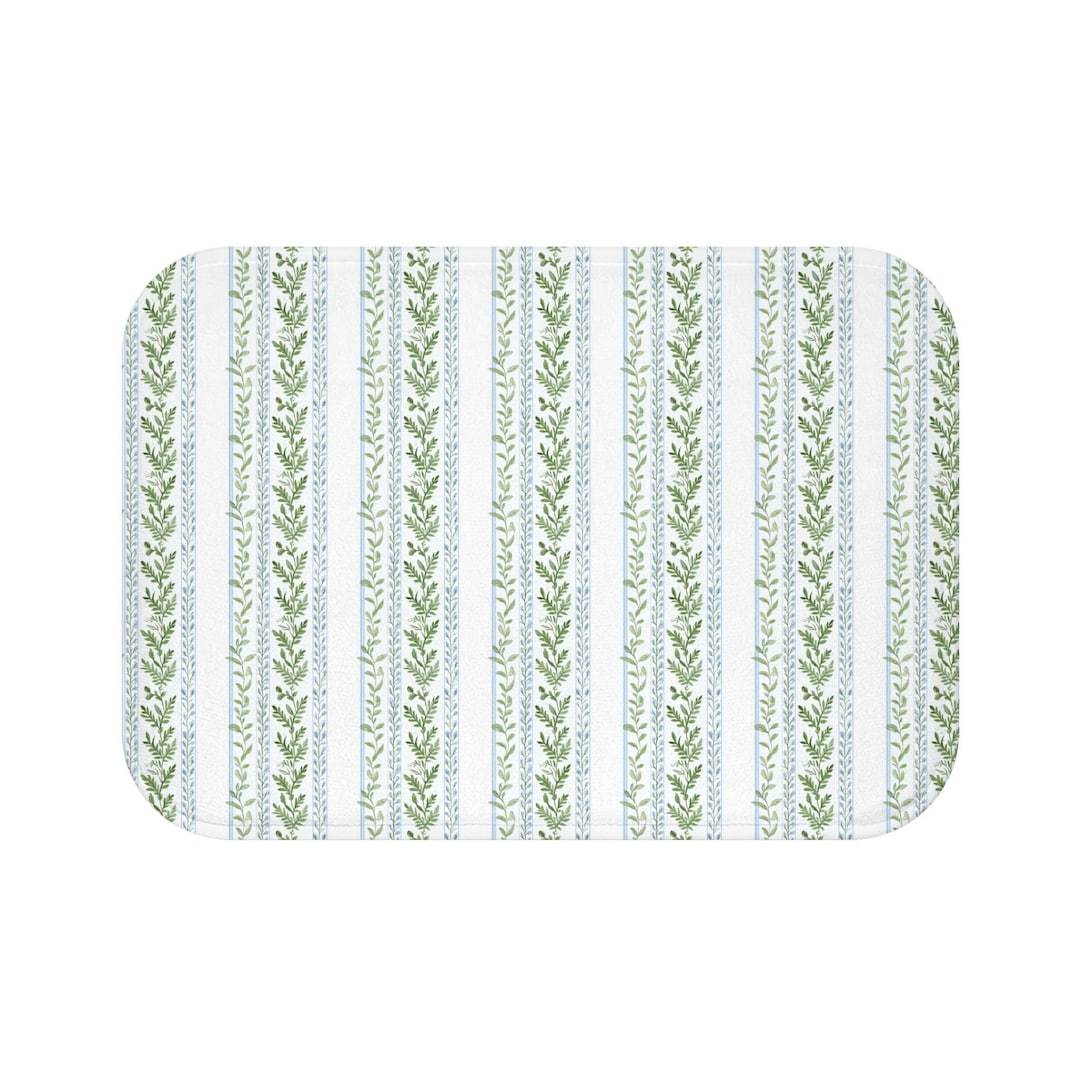 Botanical Stripe Bath Mat: Grandmillennial Greenery Shower Rug - Etsy
