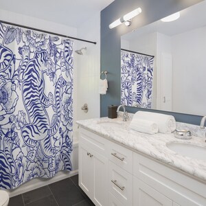 Tiger Shower Curtain Blue Modern Bathroom Decor Exotic Animals - Etsy