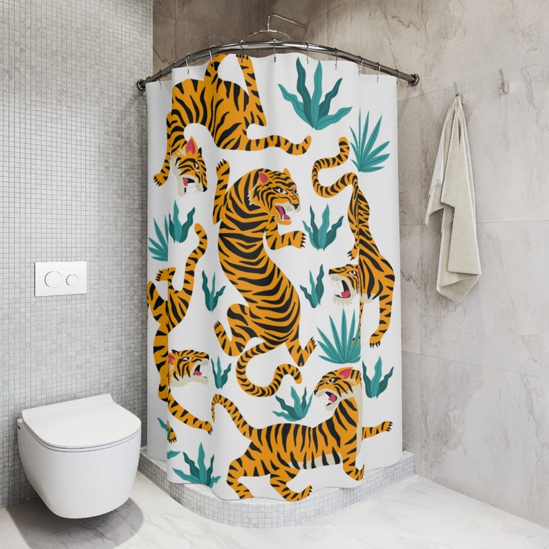 Tiger Shower Curtain Modern Bathroom Decor Exotic Animals - Etsy
