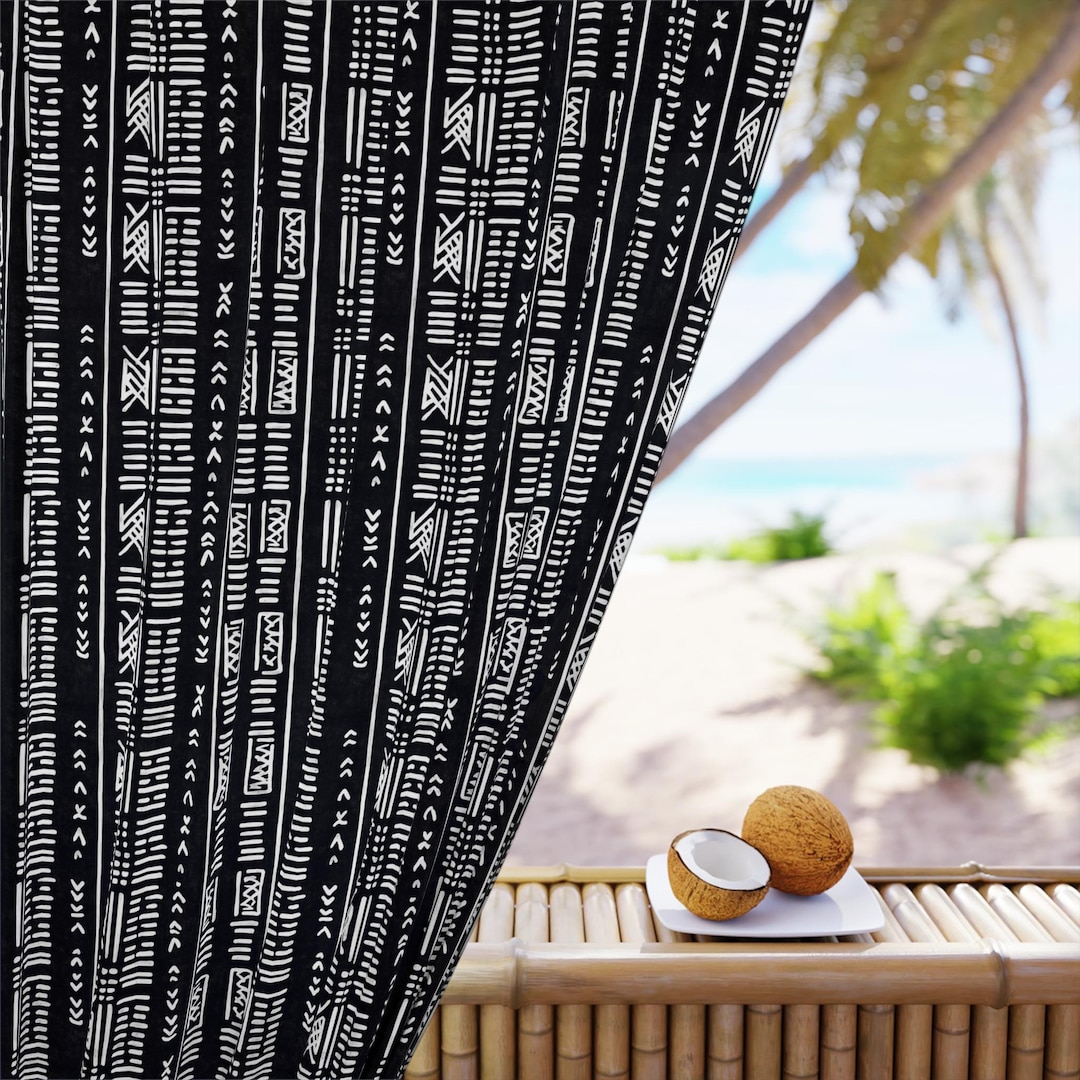 African Window Curtains Mud Cloth Home Decor Black and White Bedroom ...