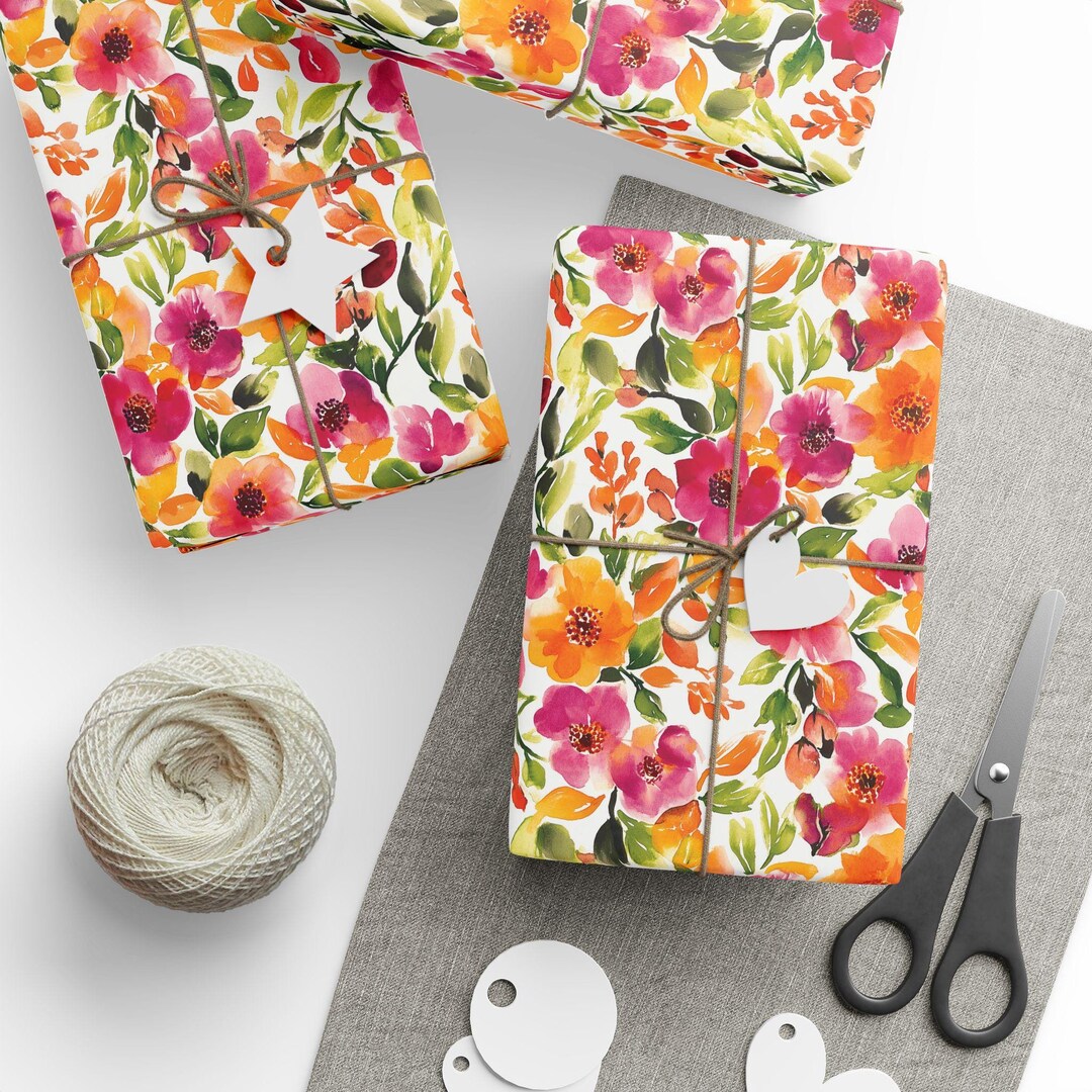 Floral Wrapping Paper Spring Watercolor Wild Flowers Christmas Gift ...