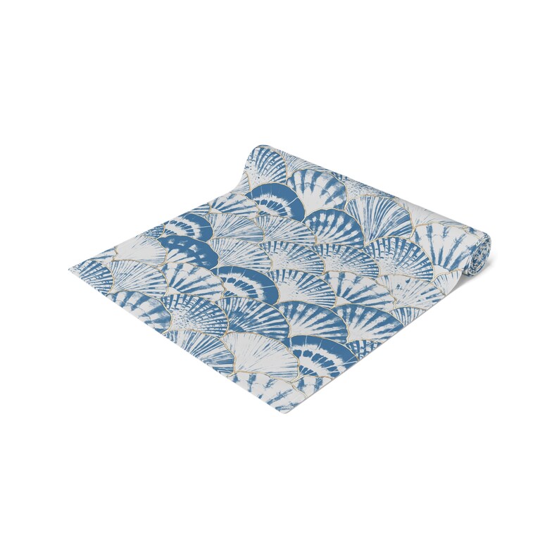 Watercolor Sea Shells Table Runner Blue and White Table Decor - Etsy