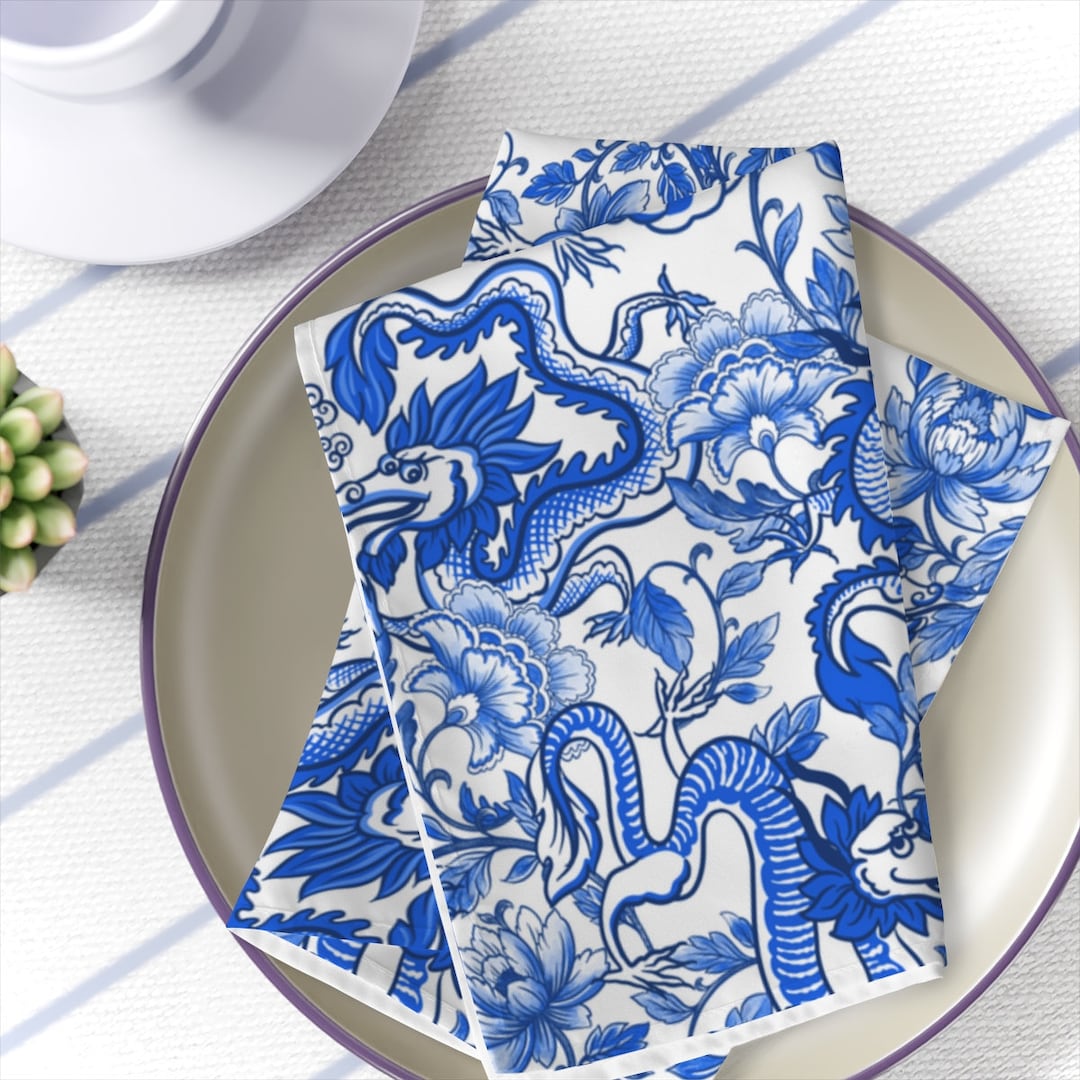 Chinoiserie Home Decor Blue White Table Napkins Oriental Dinner Napkins ...