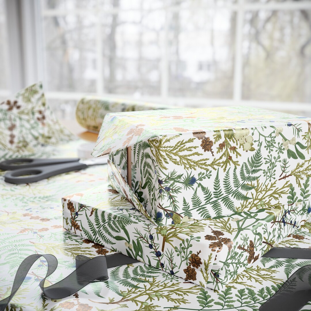 Woodland Wrapping Paper Green Forest Plants Christmas Gift Wrap ...