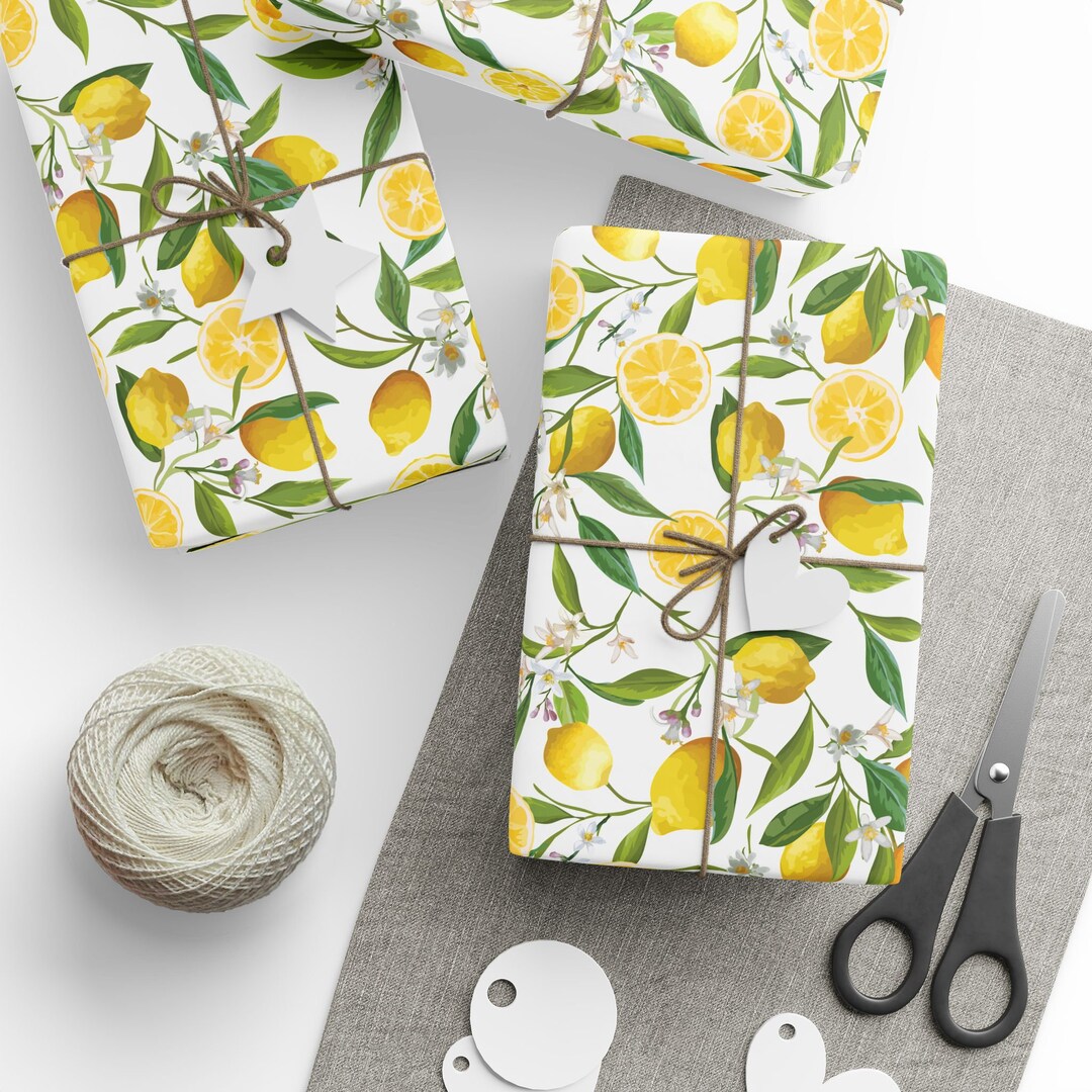 Lemon Wrapping Paper Spring Summer Citrus Fruit Christmas Gift Wrap ...
