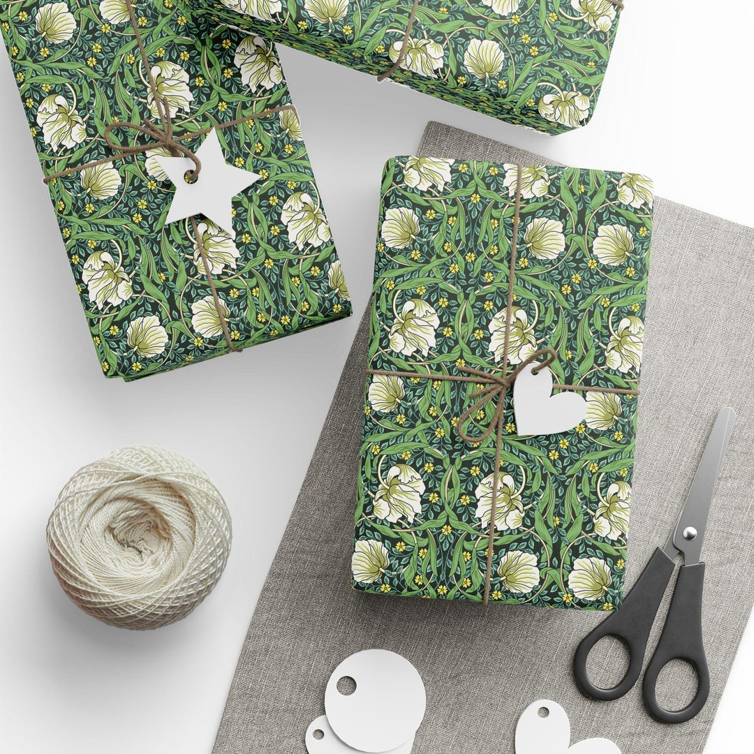 William Morris Wrapping Paper Regency White Green Vintage Flowers ...